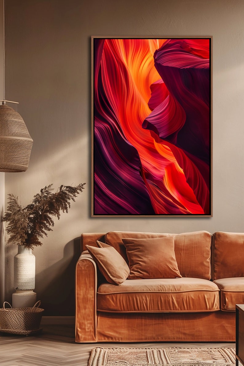 Abstract Framed Wall Art, Orange & Red Abstract Wall Decor, Abstract ...