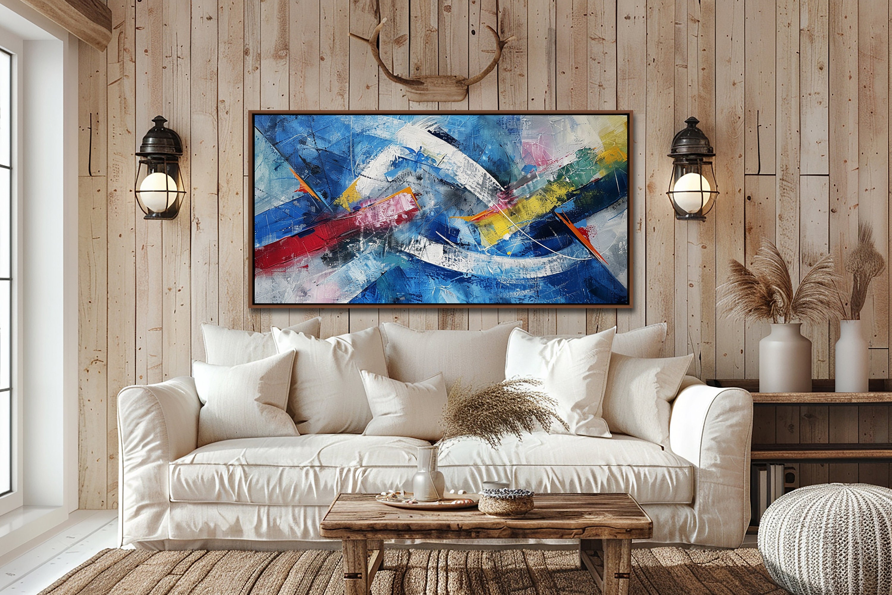 Abstract Colorful Wall Art, Vintage Wall Decor, Minimalist Home Canvas ...