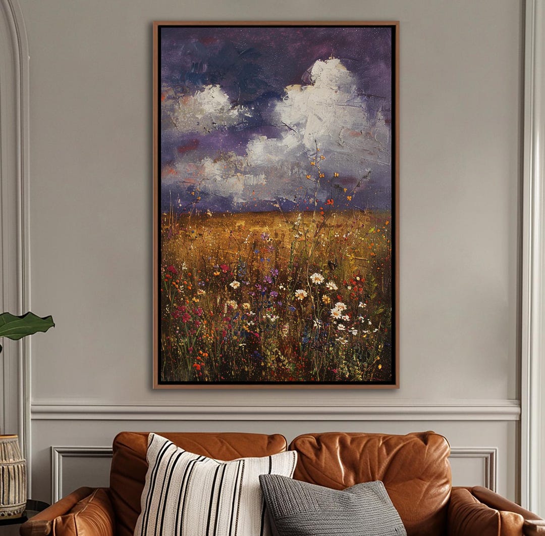 Field of Spring Wildflowers Framed Wall Art, Vintage Floral Decor ...