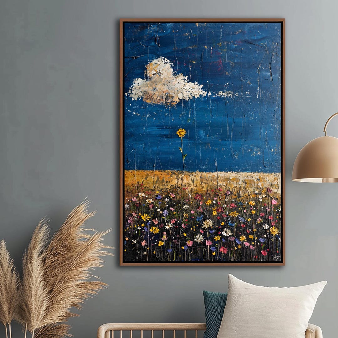 Spring Wildflowers Field Framed Wall Art, Vintage Floral Landscape Wall ...
