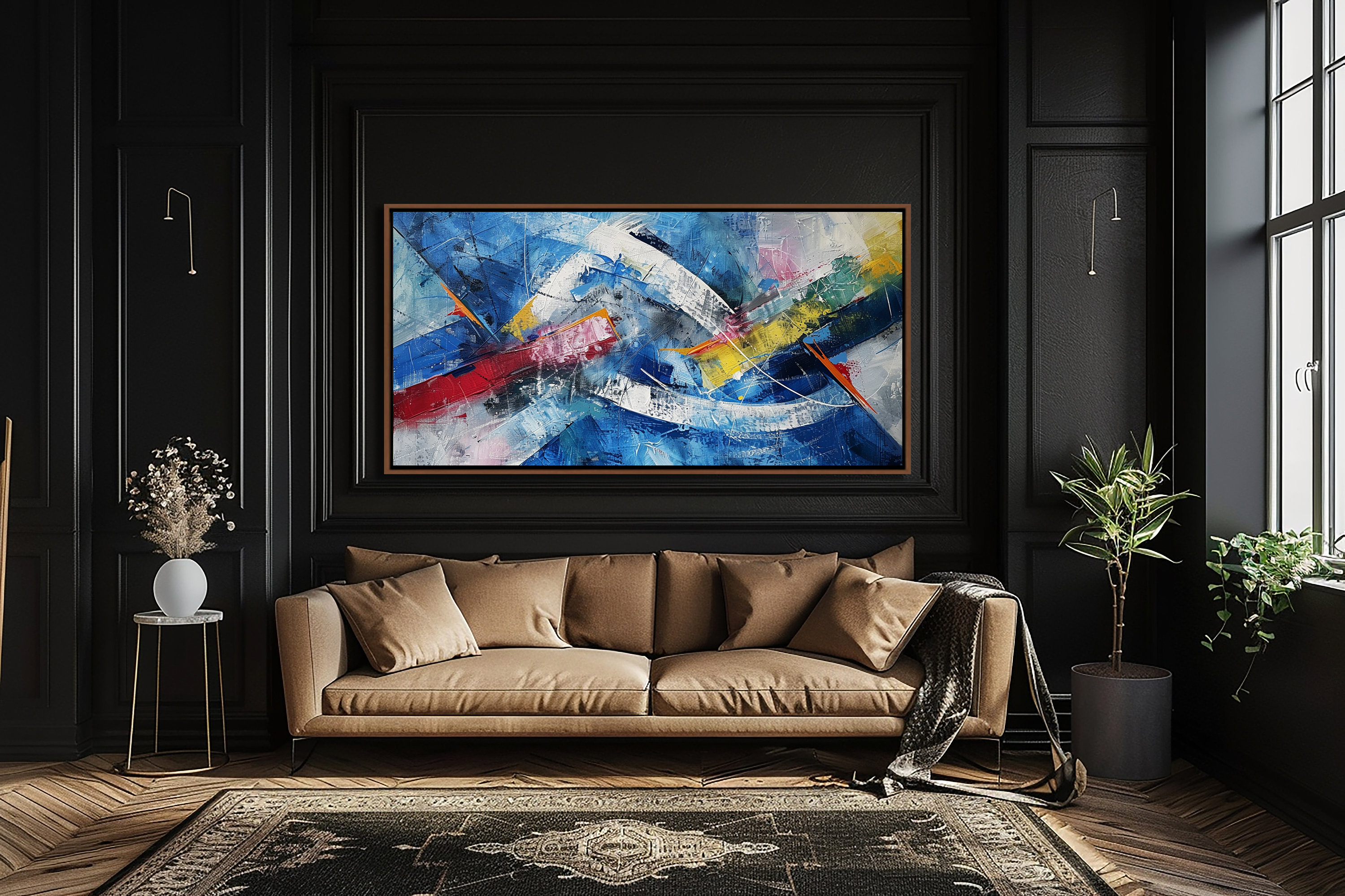 Abstract Colorful Wall Art, Vintage Wall Decor, Minimalist Home Canvas ...