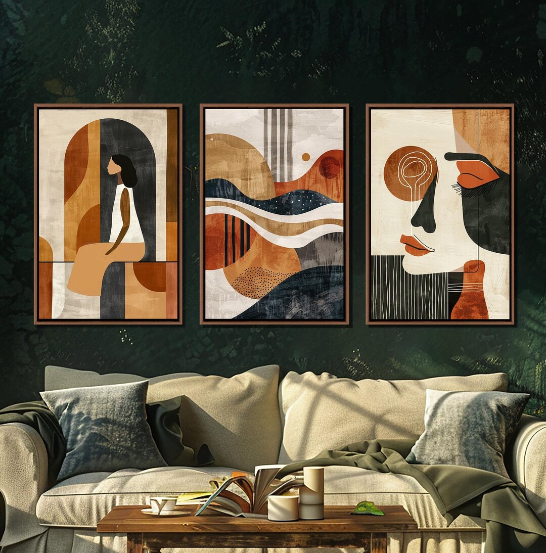 Abstract Human Portrait Framed Wall Art, Abstract Modern Set of 3 Wall ...