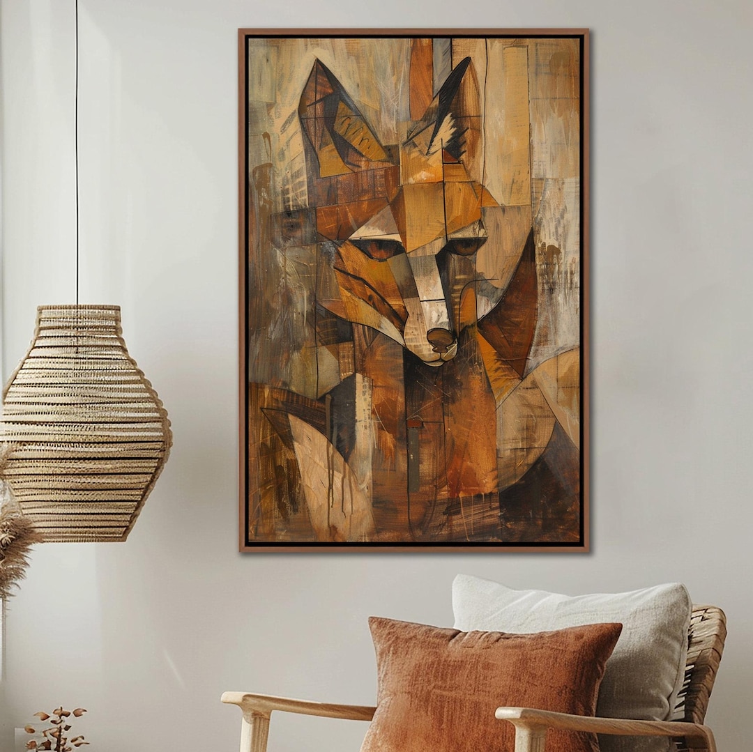 Abstract Fox Framed Wall Art, Abstract Geometric Fox Portrait Wall ...