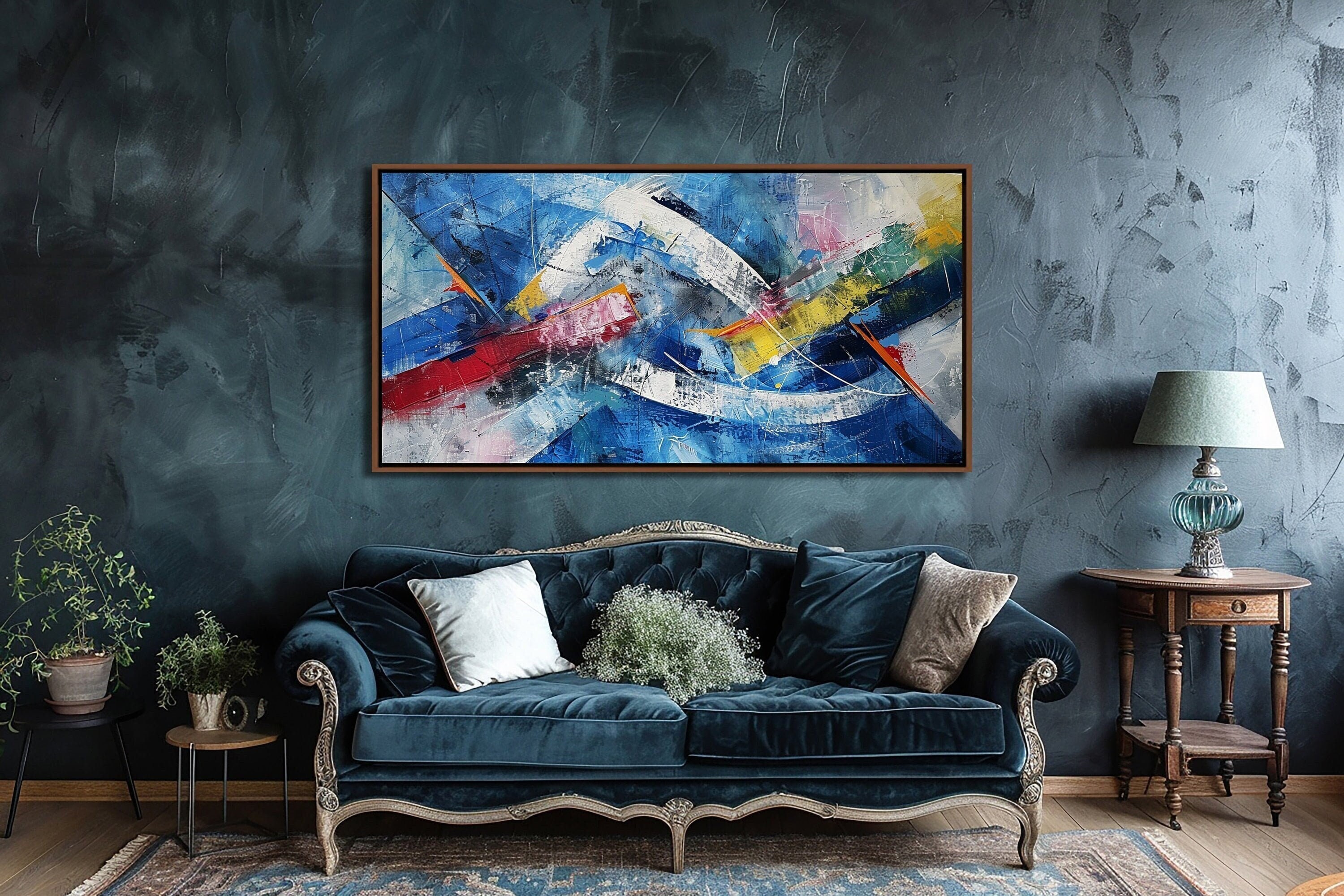 Abstract Colorful Wall Art, Vintage Wall Decor, Minimalist Home Canvas ...