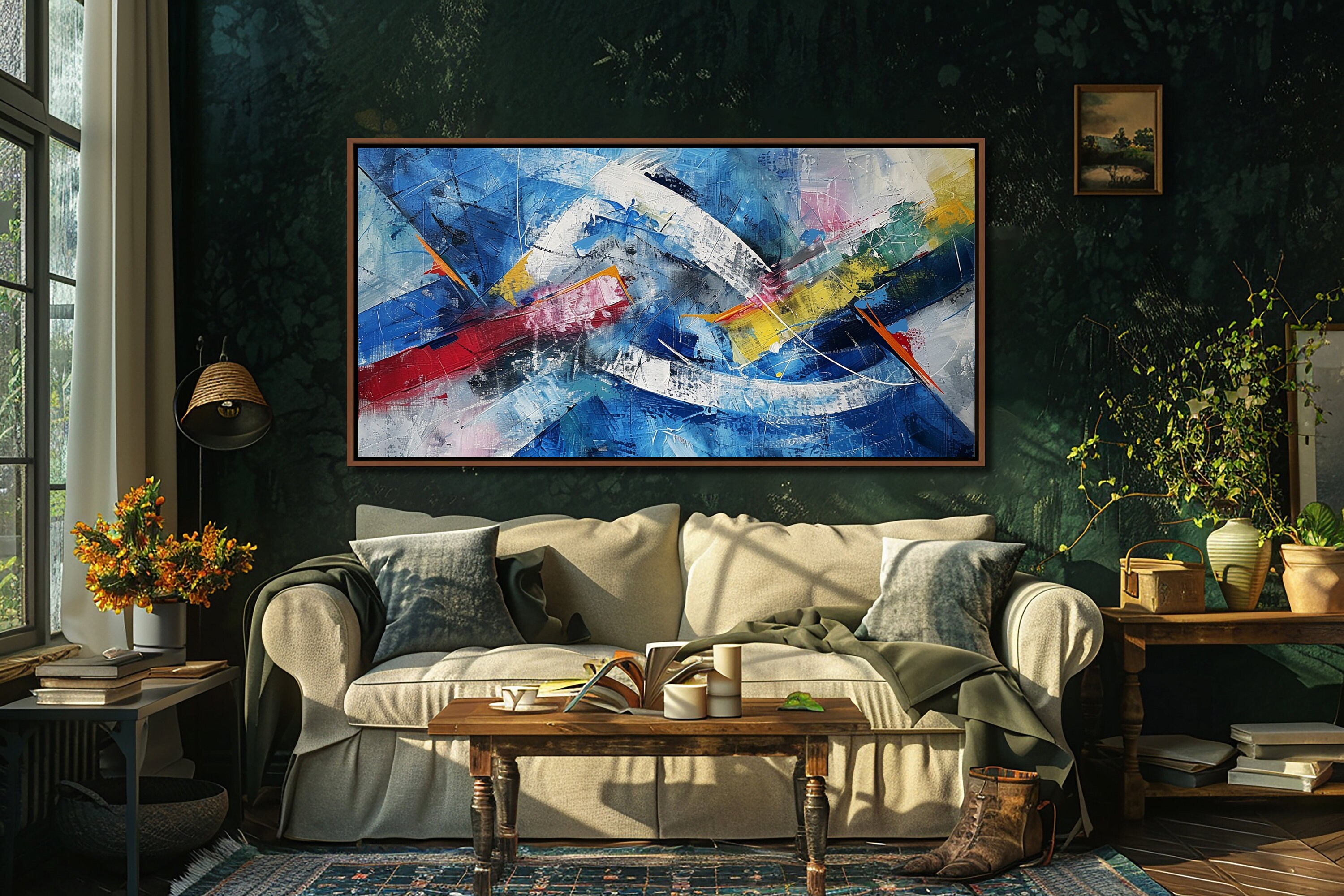 Abstract Colorful Wall Art, Vintage Wall Decor, Minimalist Home Canvas ...