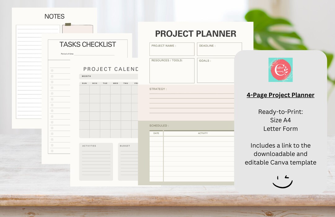 Project Planner Printable, Productivity, Calendar, Instant Download, A4 ...