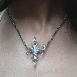 Spiky Cybersigilism Pendant Necklace With a Cross Shaped Labradorite ...