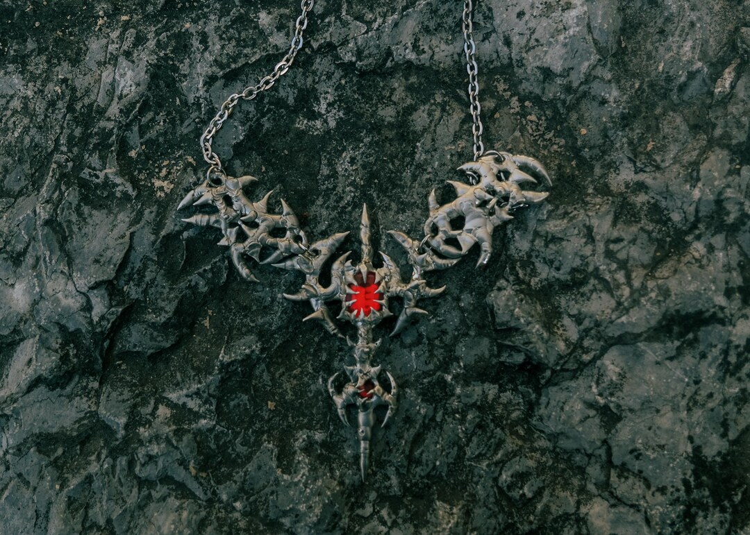 Spiky Cybersigilism Choker With Red Crystal Pendant, Cyber Y2k, Goth ...