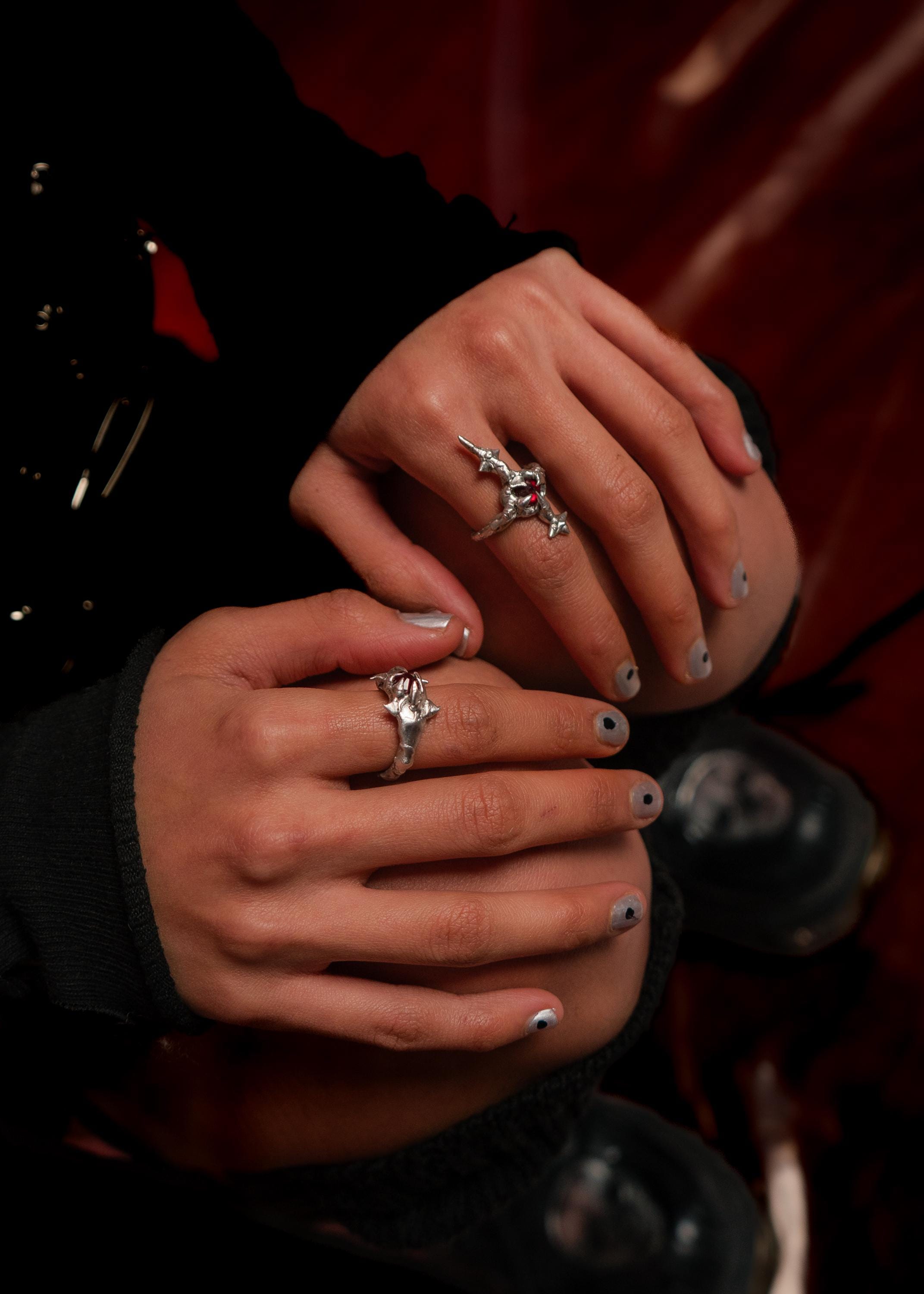 Spiky Sword Ring With a Red Crystal, Soft Soldered Cyberpunk Jewelry - Etsy