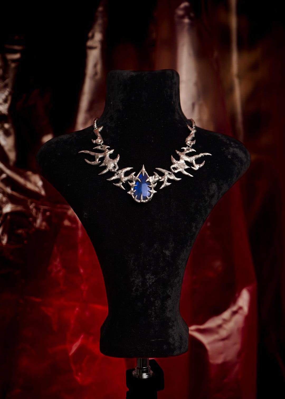 Spiky Cybersigilism Choker With Blue Labradorit Pendant, Cyber Y2k ...