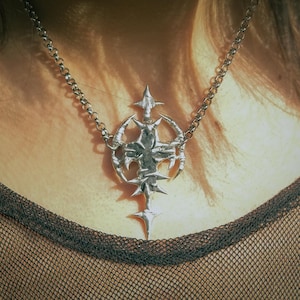 Spiky Cybersigilism Pendant Necklace With a Cross Shaped Labradorite ...