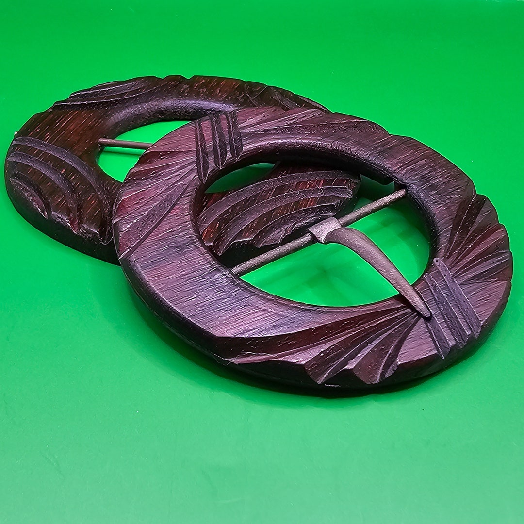 Pair of Vintage Carved Wood Belt Buckles - Etsy