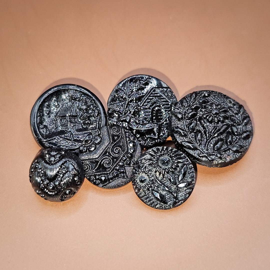 6 Antique/vintage Black Glass Buttons - Etsy