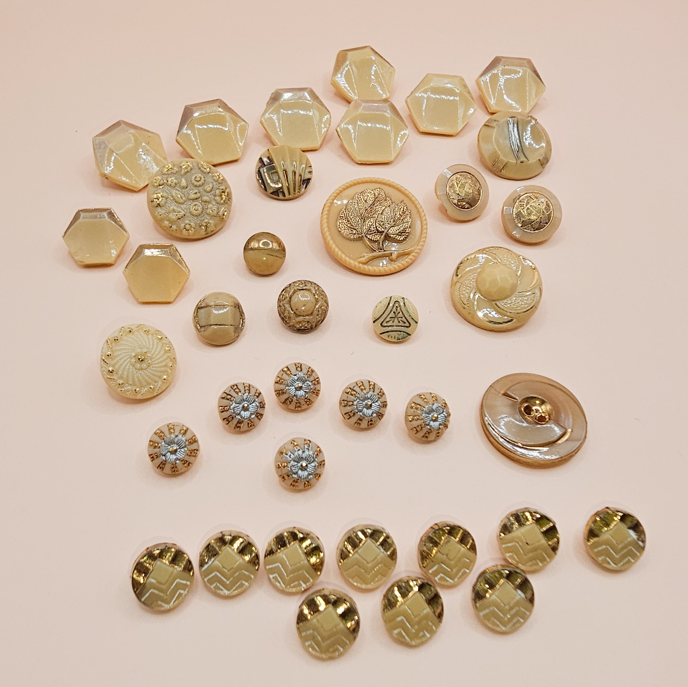 Vintage Beige Glass Buttons With Gold Luster 38 - Etsy