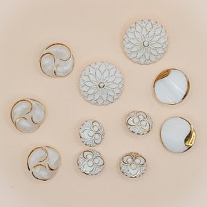 11 Vintage White Glass Buttons With Gold - Etsy