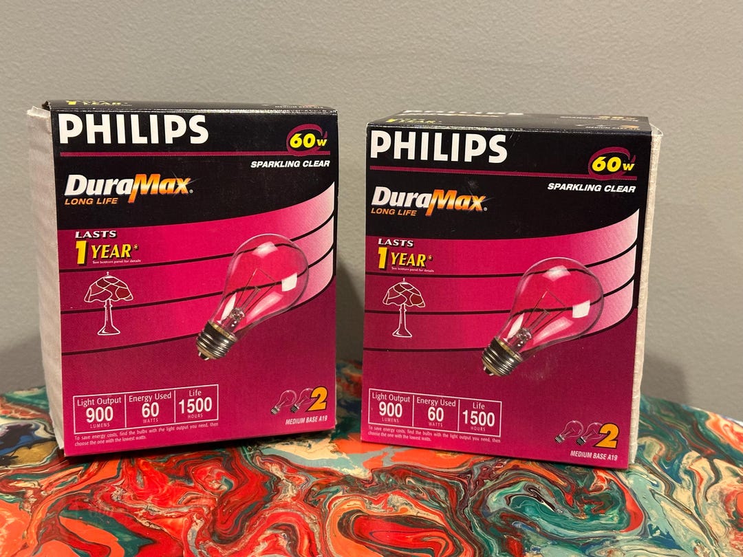 Philips - Sparkling Clear - 60w Light Bulbs - Old Style - A19 Size - 2 ...