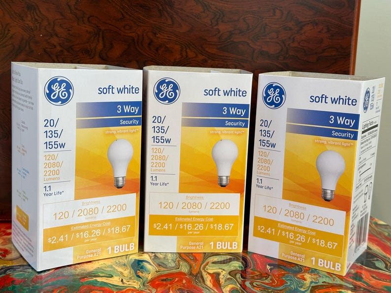 GE - 3 Way - Soft White Light Bulbs - 20/135/155w - A21 - Old Style ...