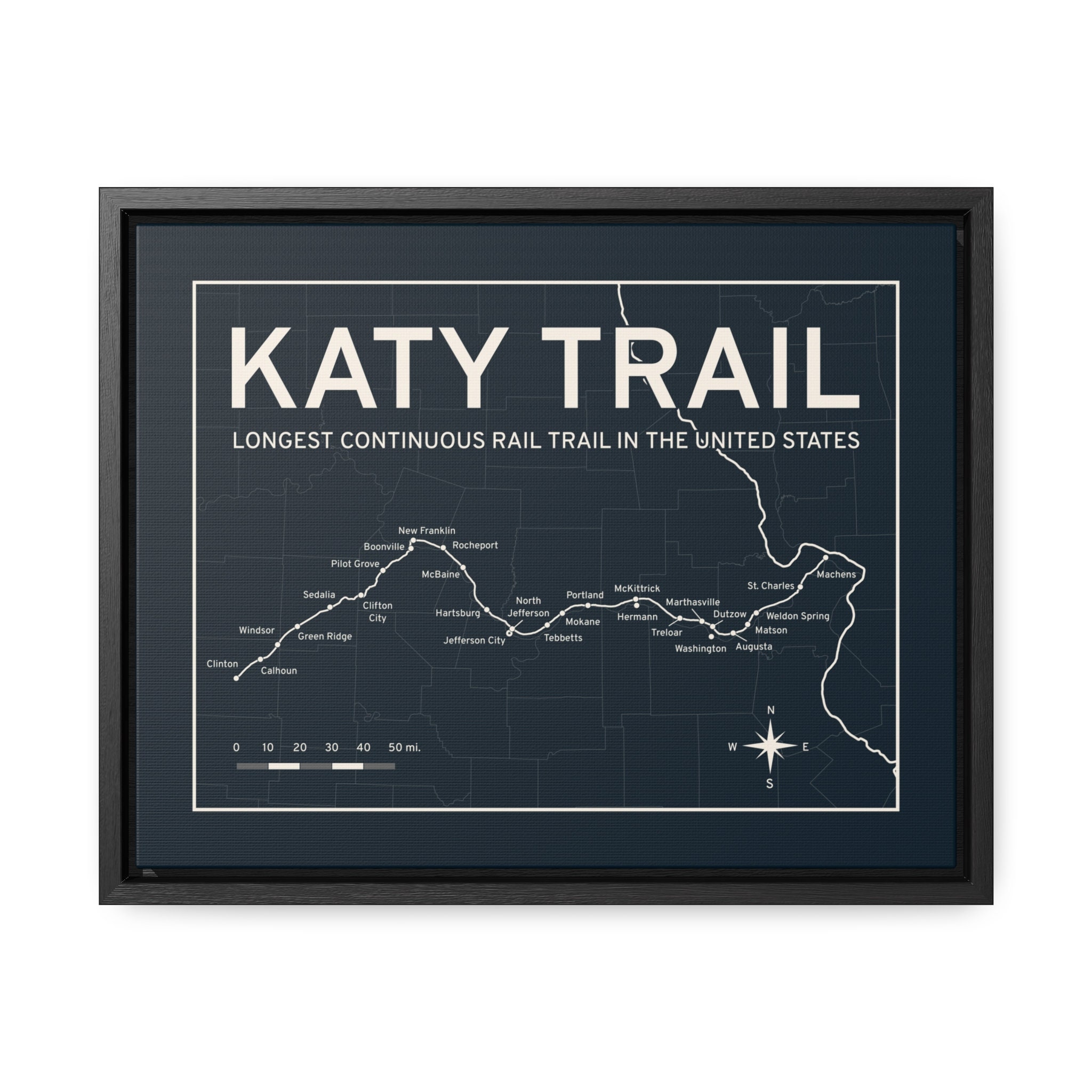 Katy Trail Map Canvas Print 11x14 Framed Biking and Hiking Trail Art ...