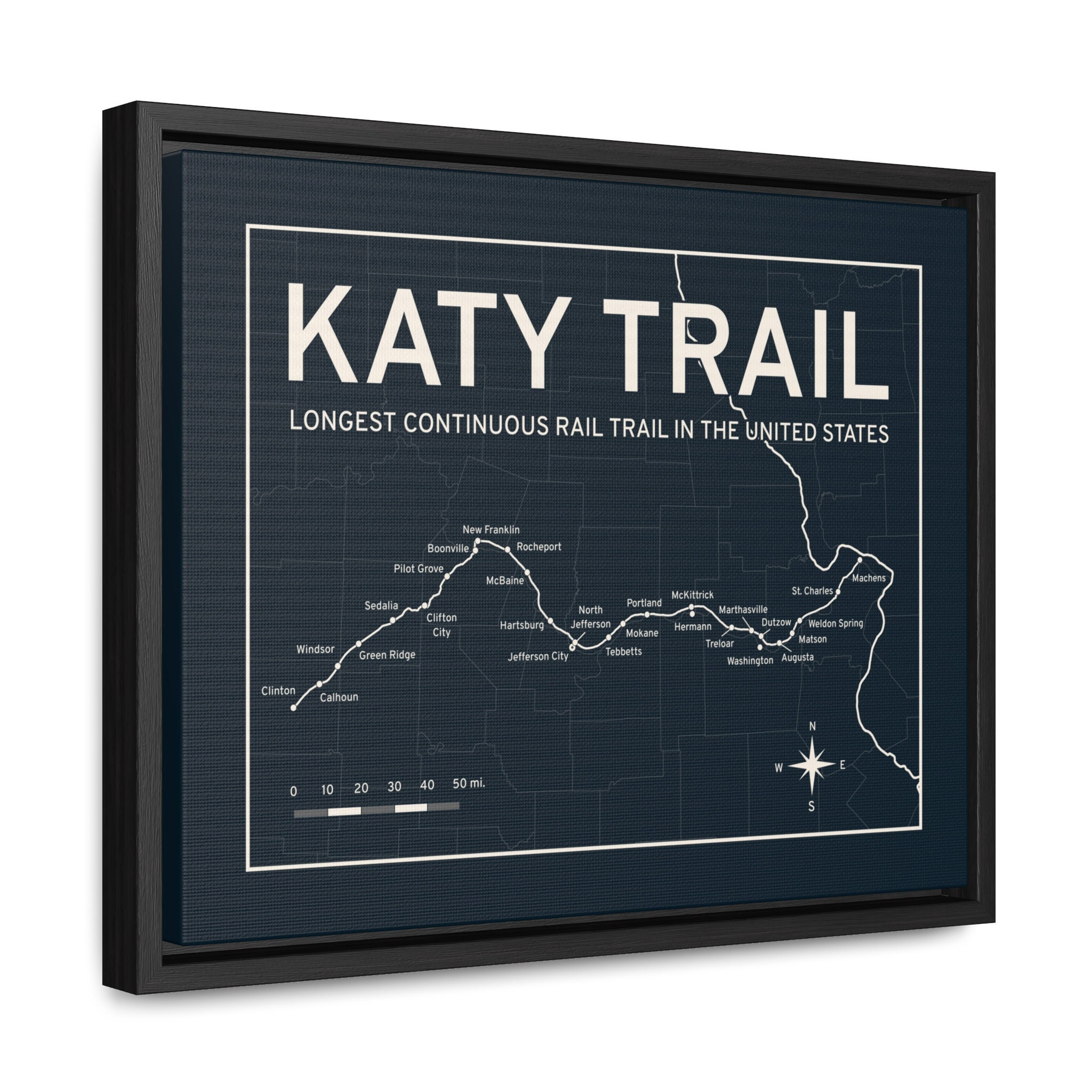 Katy Trail Map Canvas Print - 11x14 Framed Biking and Hiking Trail Art ...