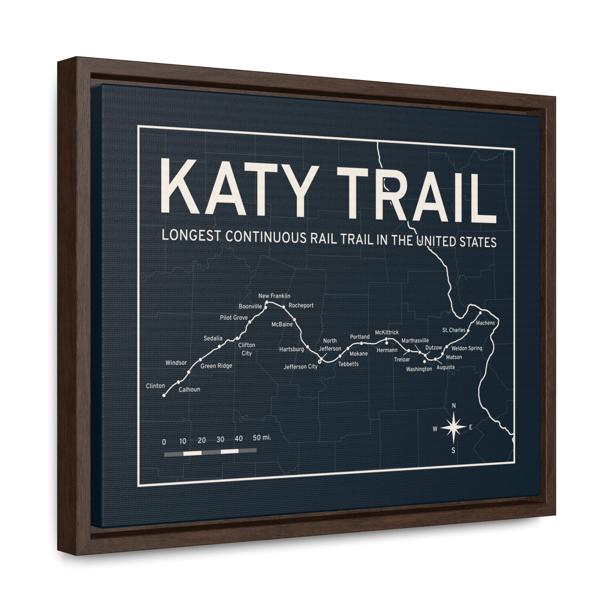 Katy Trail Map Canvas Print - 11x14 Framed Biking and Hiking Trail Art ...