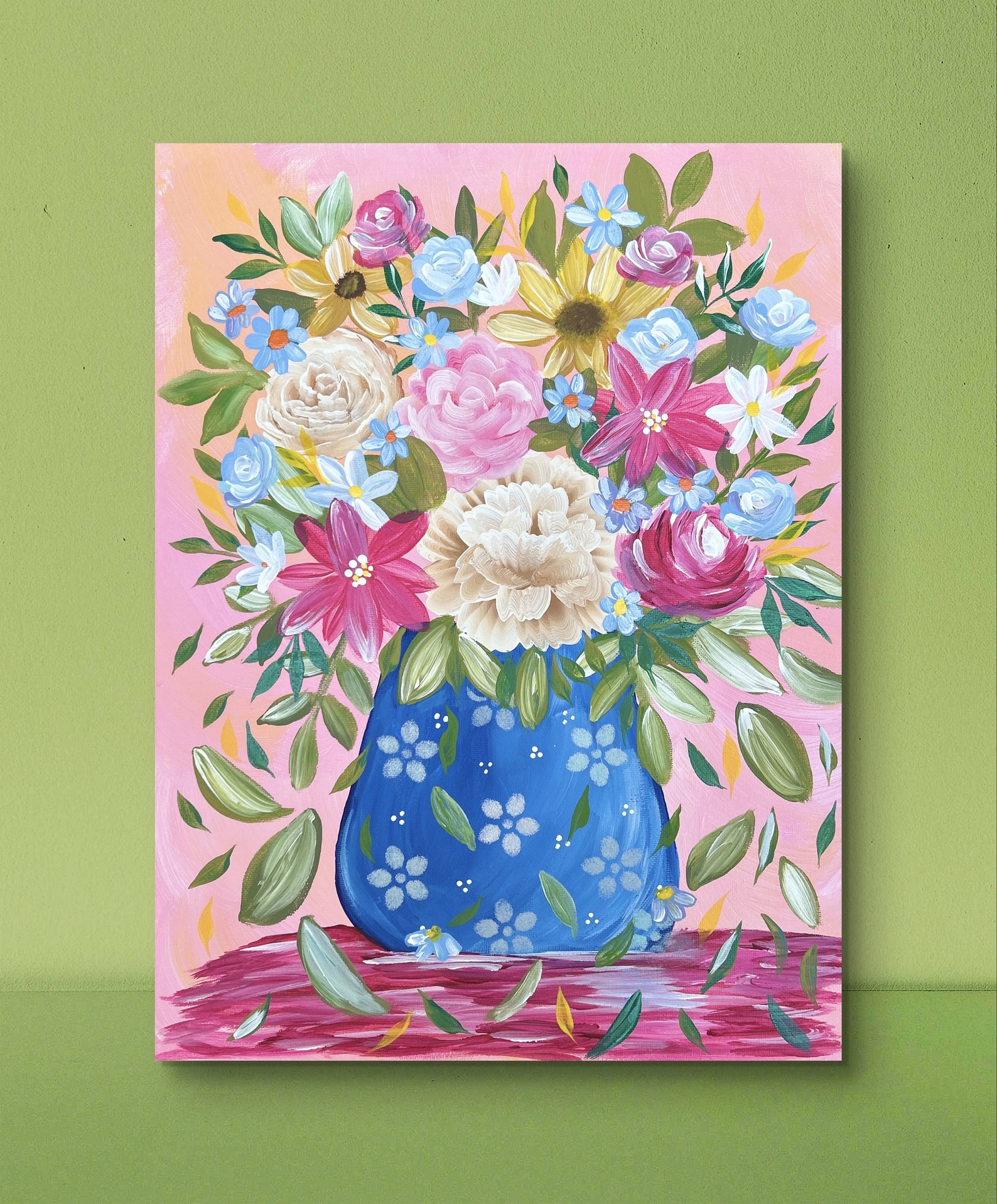 Abstract Bouquet Acrylic Painting on Canvas, Small Wall Art, Original ...