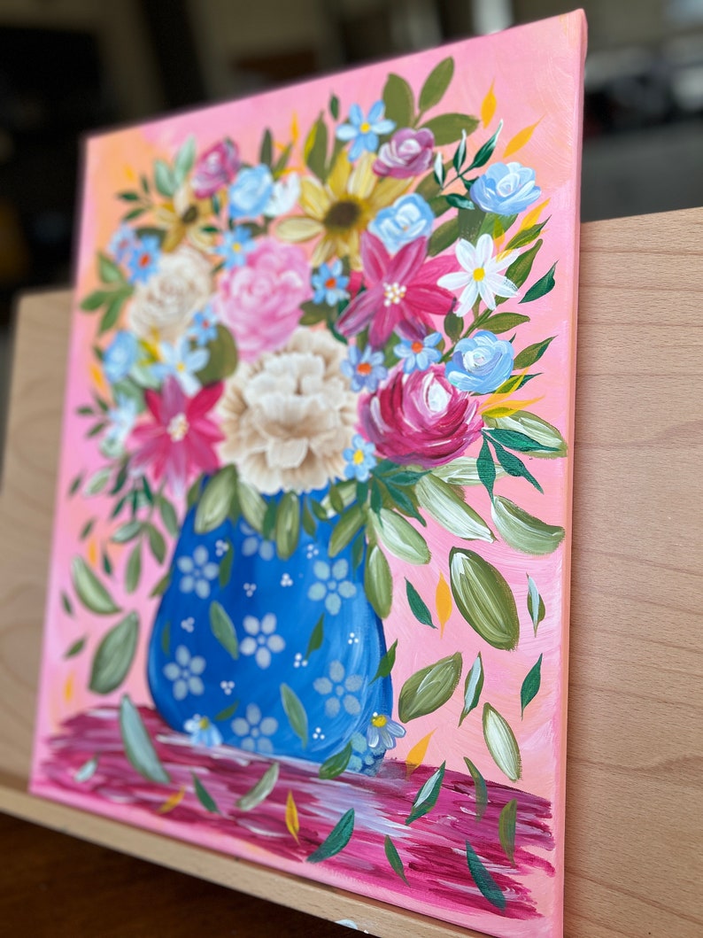 Abstract Bouquet Acrylic Painting on Canvas, Small Wall Art, Original ...