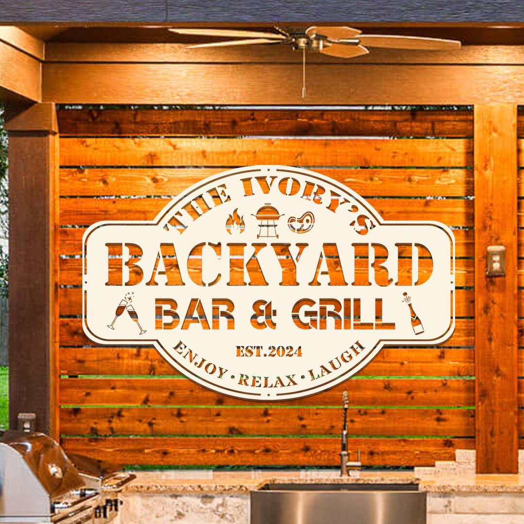 Personalized Metal Family Backyard Bar and Grill Sign, Custom Backyard ...