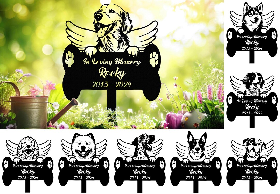 Custom Dog With Wings Memorial Stake, Personalized Dog Memorial Sign ...