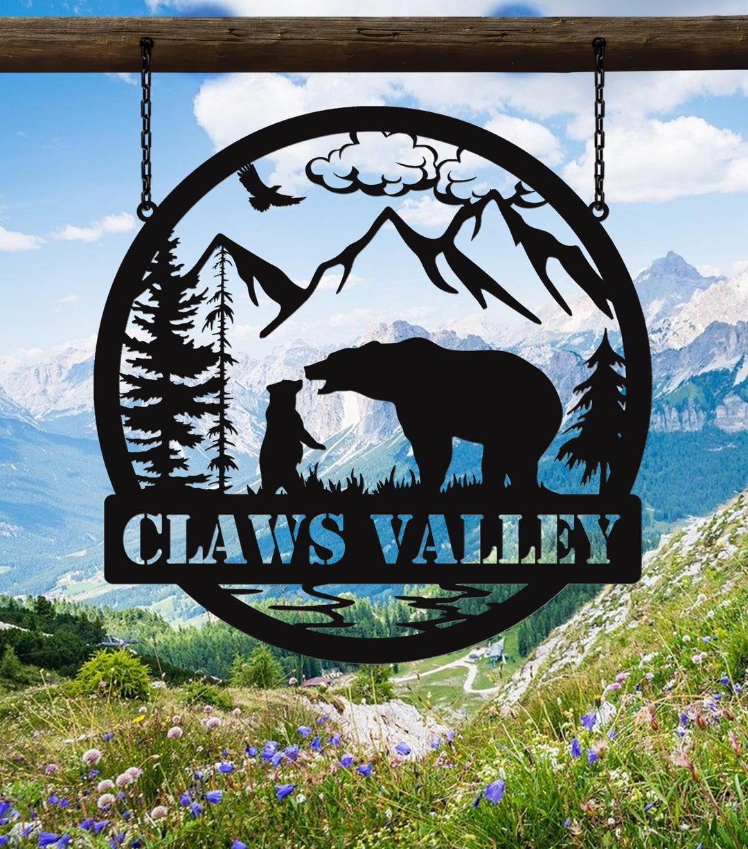 Wilderness Bear Cabin Sign, Mountain Decor Personalized Bear Name Sign ...