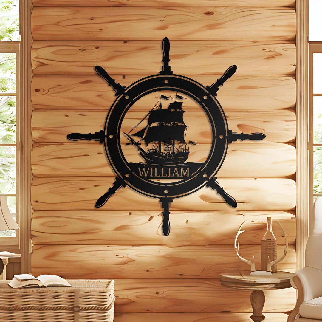 Custom Pirate Ship Captain Wheel Metal Name Sign, Personalized Pirate ...
