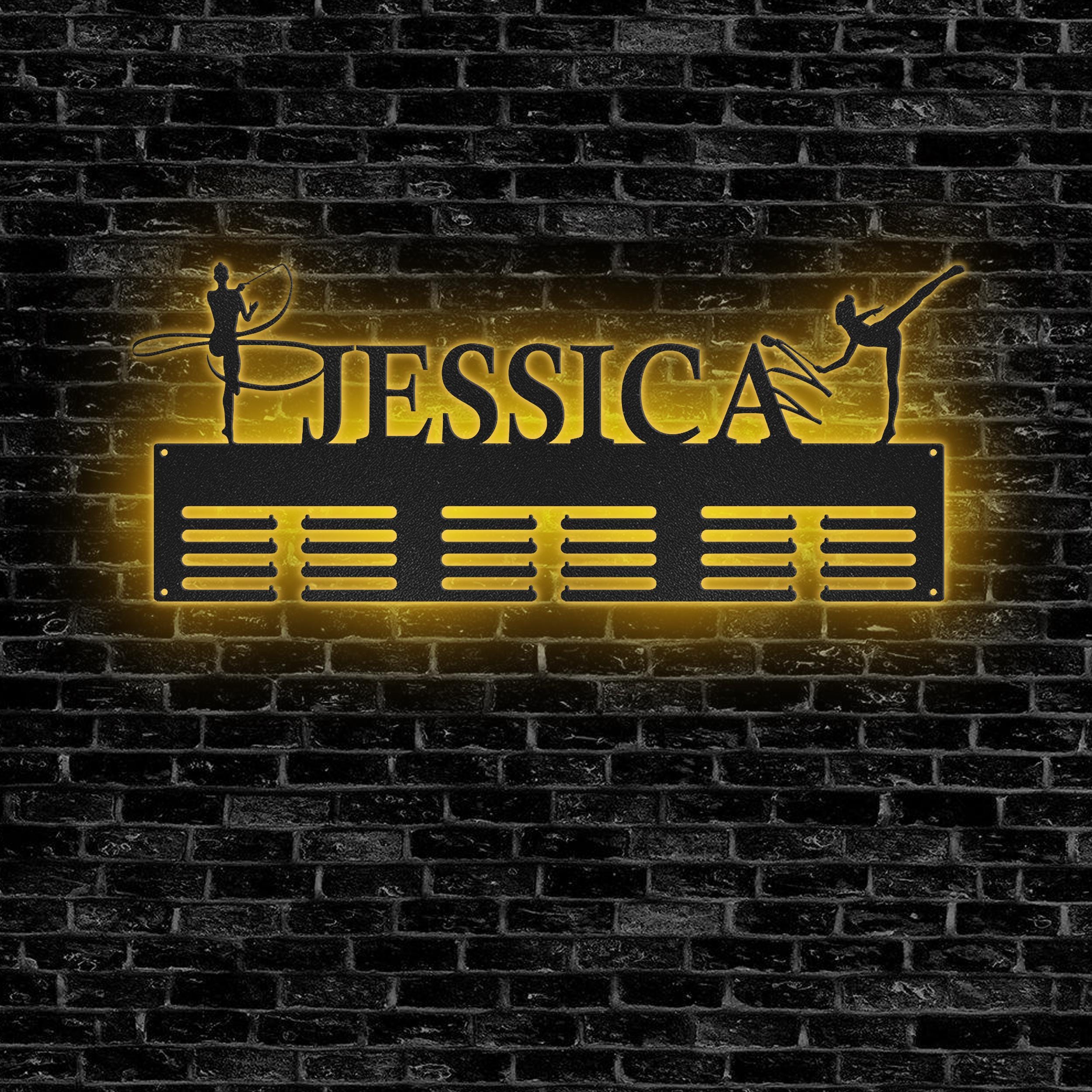 Personalized Girl Gymnastics Medal Hanger With Led Light, Custom Name ...