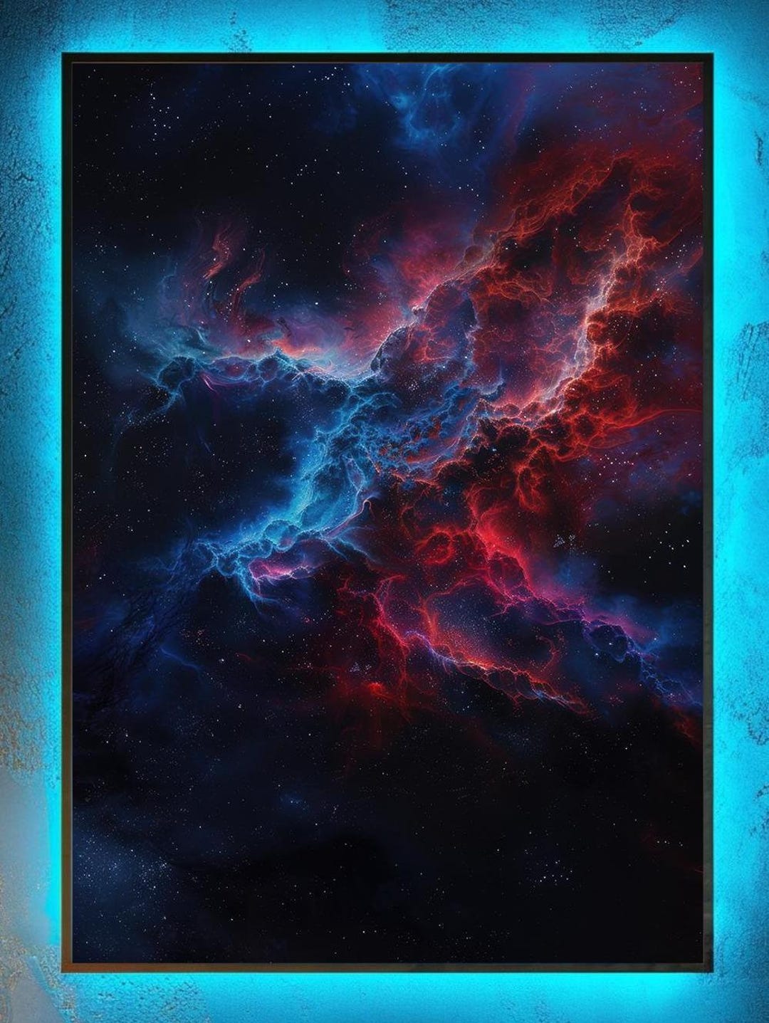 Red and Blue Cosmic Nebula Digital Wall Art | Abstract Space Scene ...