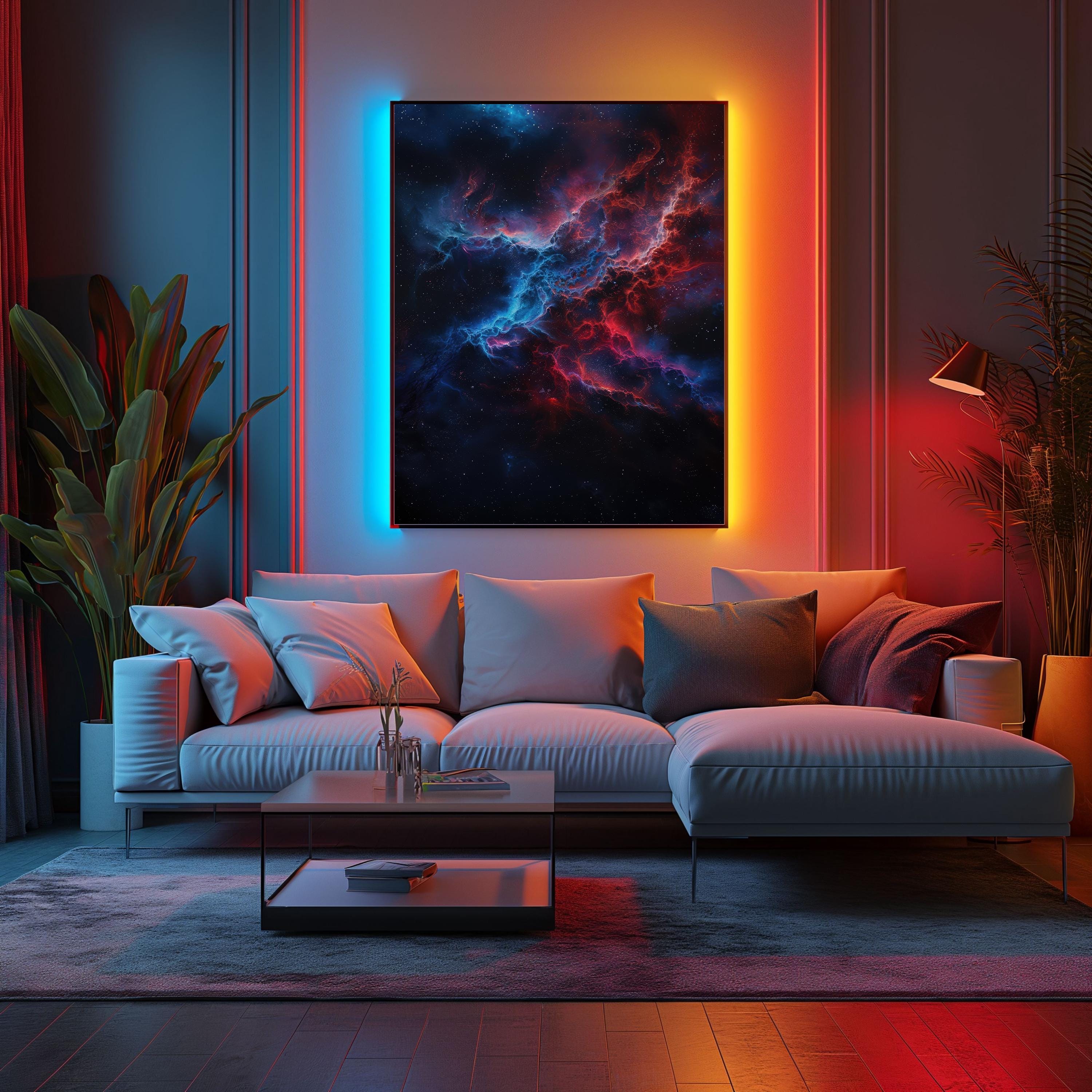 Red and Blue Cosmic Nebula Digital Wall Art Abstract Space Scene ...
