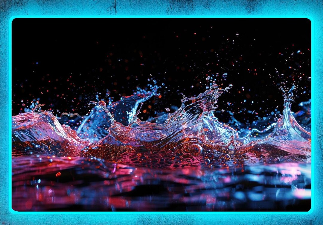 Neon Water Splash Wall Art Print, Vibrant Fluid Motion Art, Dynamic ...