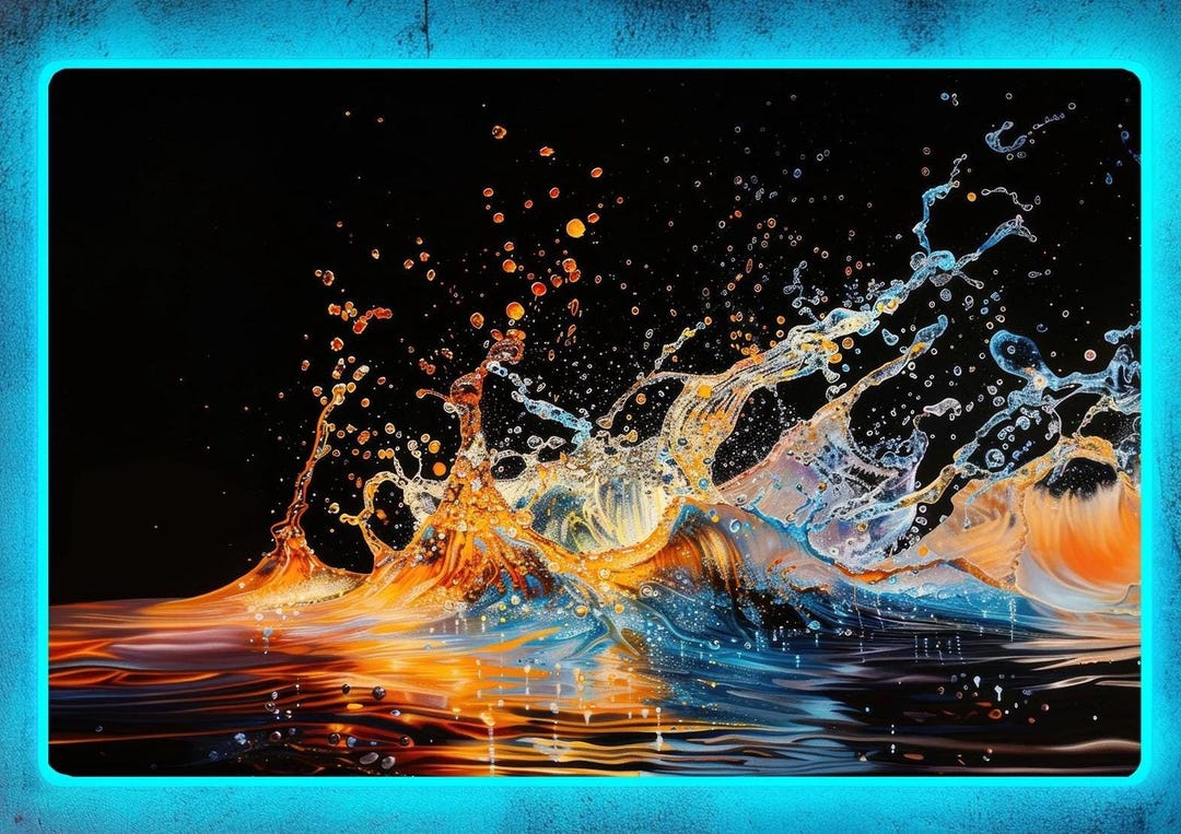 Orange and Blue Splash Art Print, Modern Abstract Canvas, Energetic ...