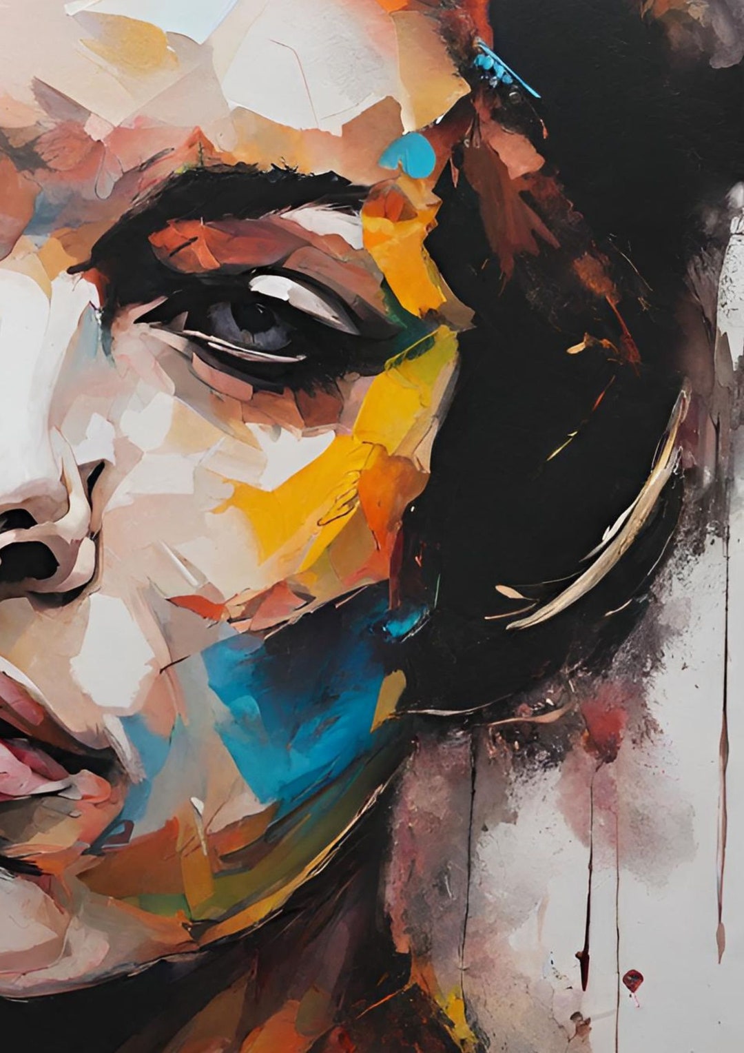 Abstract Portrait Painting: Half Face Woman Modern Wall Art Colorful ...