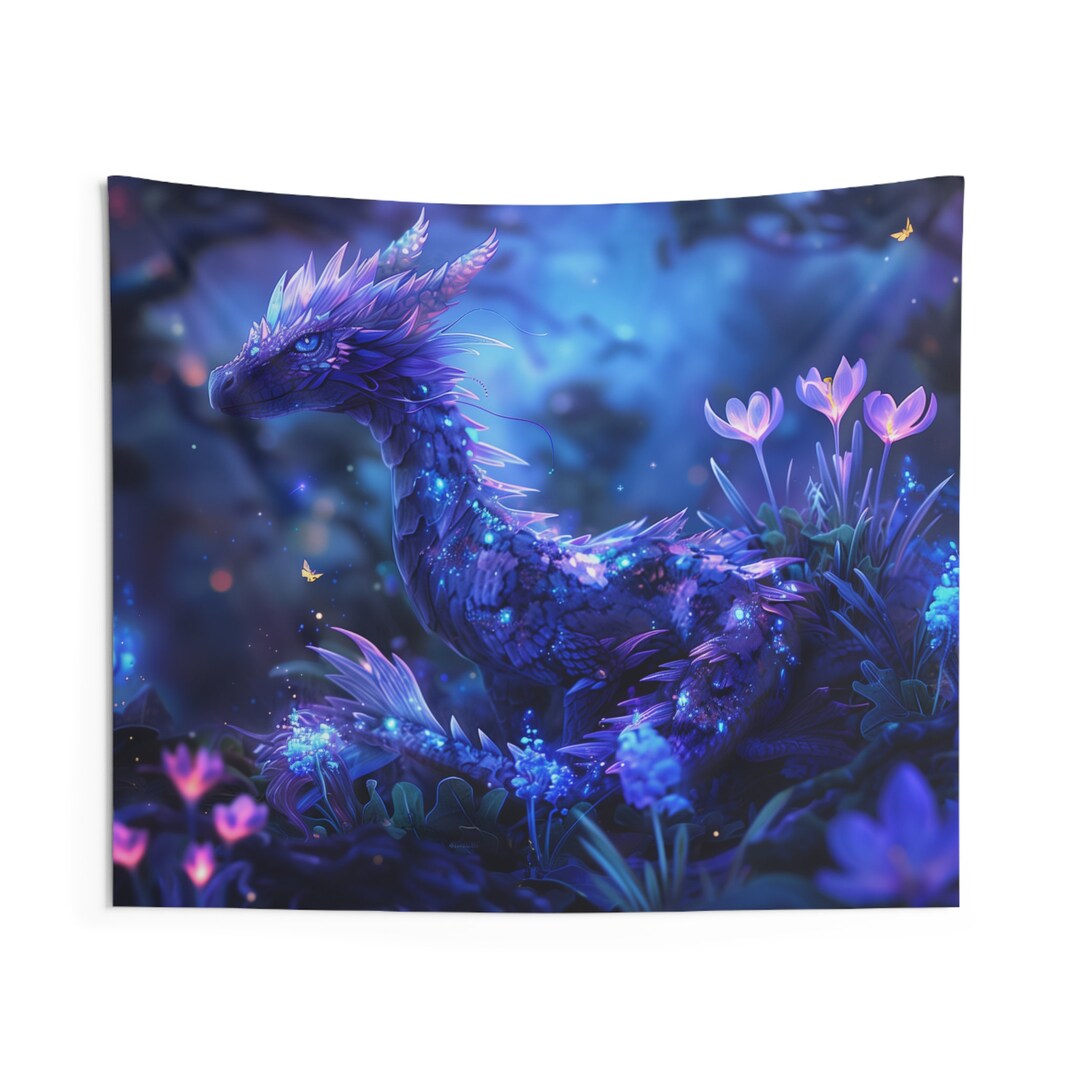 Magical Woodland Spirit Drake Dragon Tapestry, Spring Crocus Enchanted ...