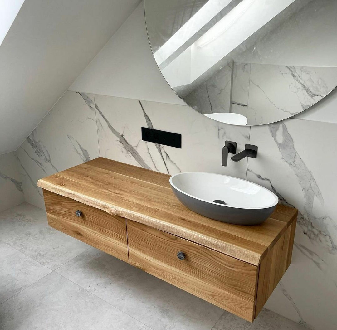 Bathroom Vanity Unit, Washbasin Cabinet With 2 Drawers Made of Solid ...