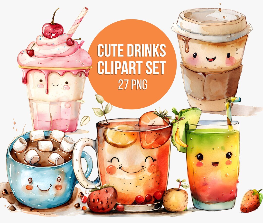 Watercolor Drinks Clipart | Kawaii Drinks PNG, Cute Tea, Hot Chocolate ...