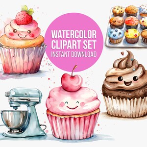 Watercolor Cupcakes Clipart | Tasty Cupcake PNG, Cute, Colorful Cupcake ...