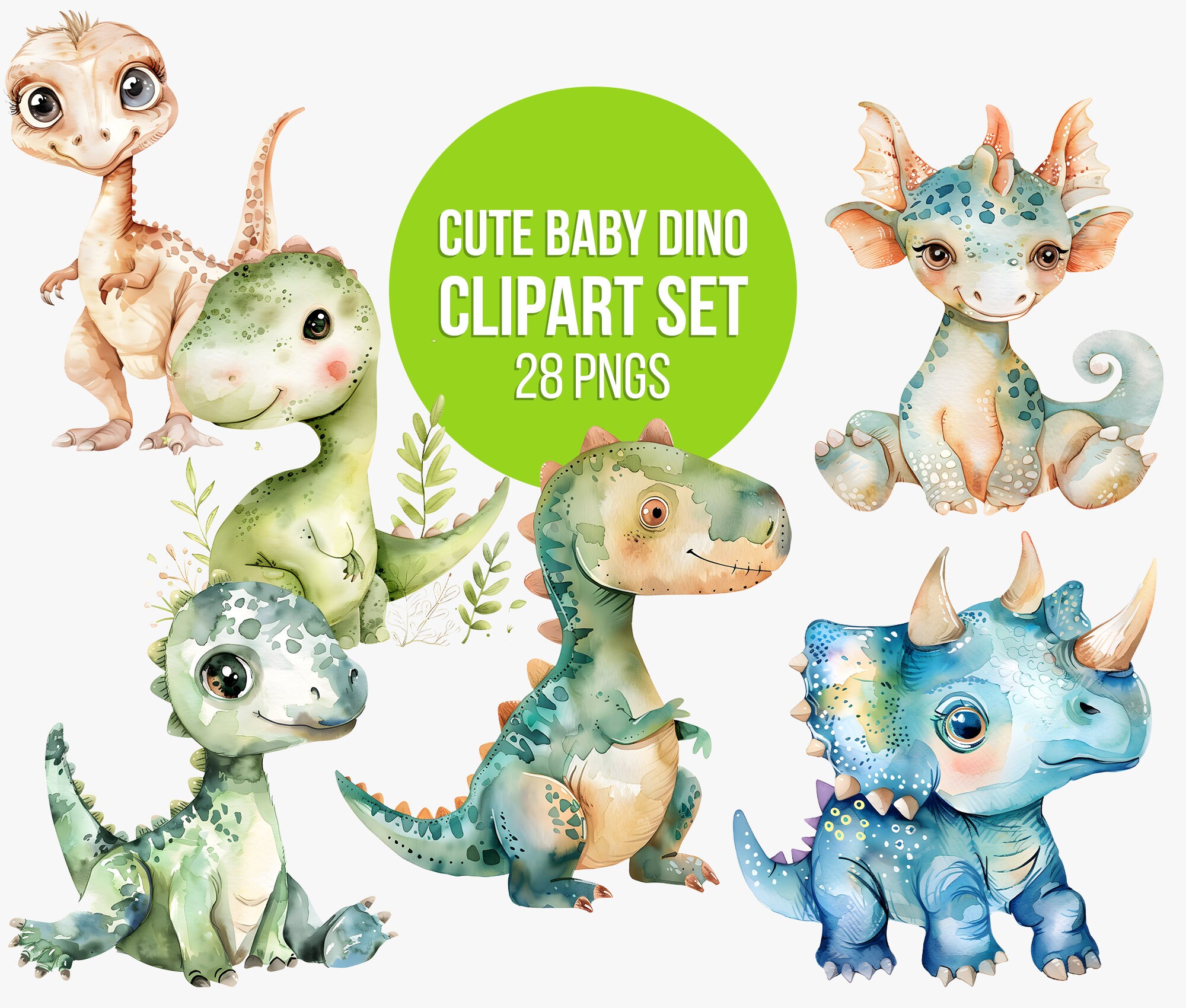 Cute Watercolor Baby Dino Clipart Set, Nursery Decor Graphics, Instant ...
