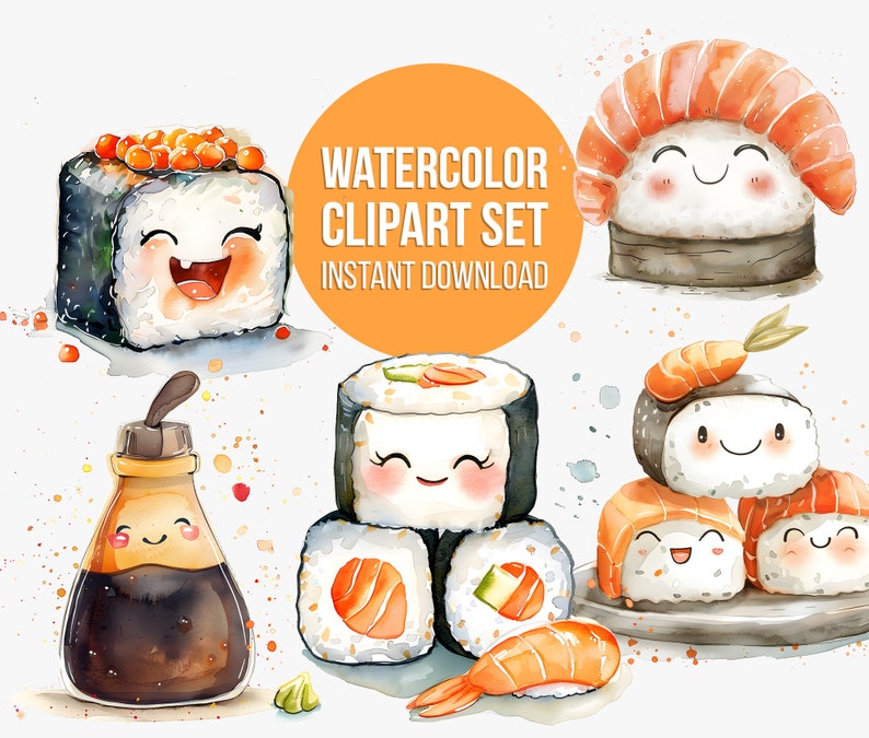 Cute Sushi Clipart Set, Decor Graphics, Instant Download - Etsy