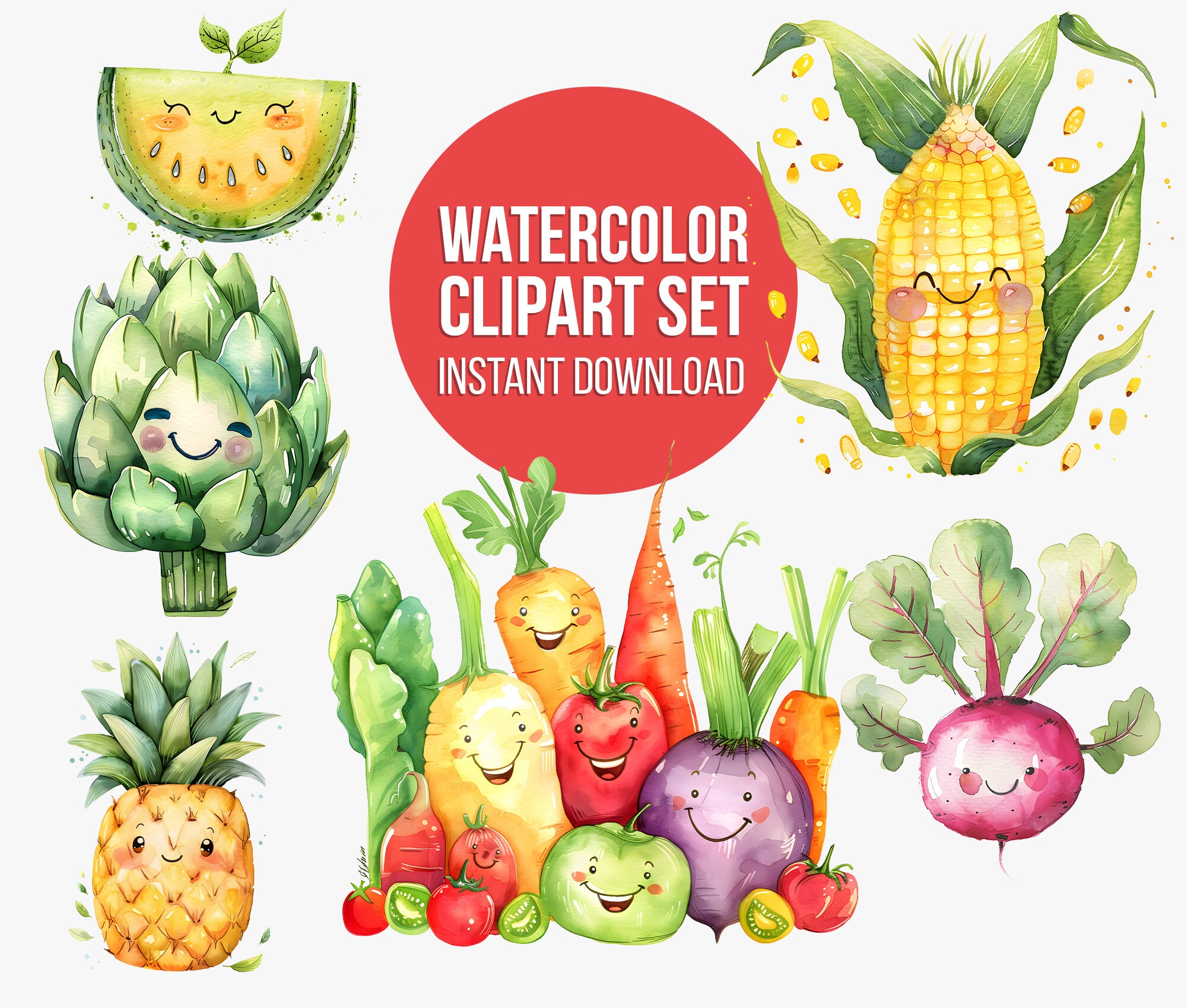 Fruits and Vegetables Clipart Set, Nursery Decor Graphics, Instant ...