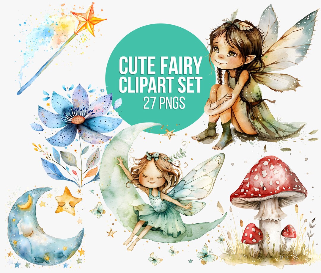 Whimsical Fairy Clipart Set, Decor Graphics, Instant Download - Etsy