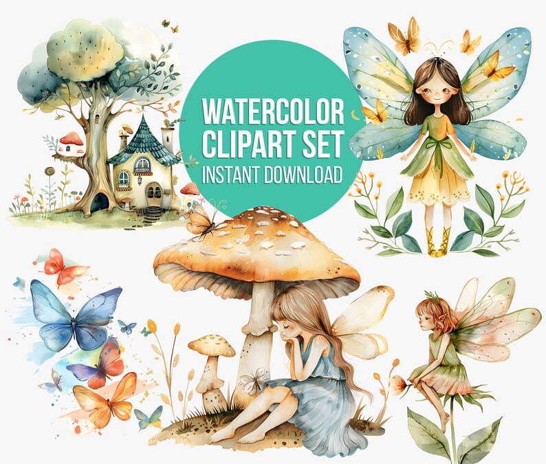 Whimsical Fairy Clipart Set, Decor Graphics, Instant Download - Etsy