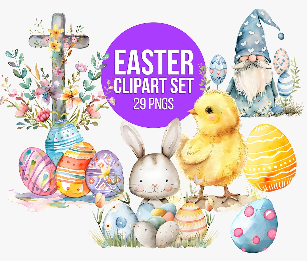 Adorable Easter Clipart Set, Decor Graphics, Instant Download - Etsy