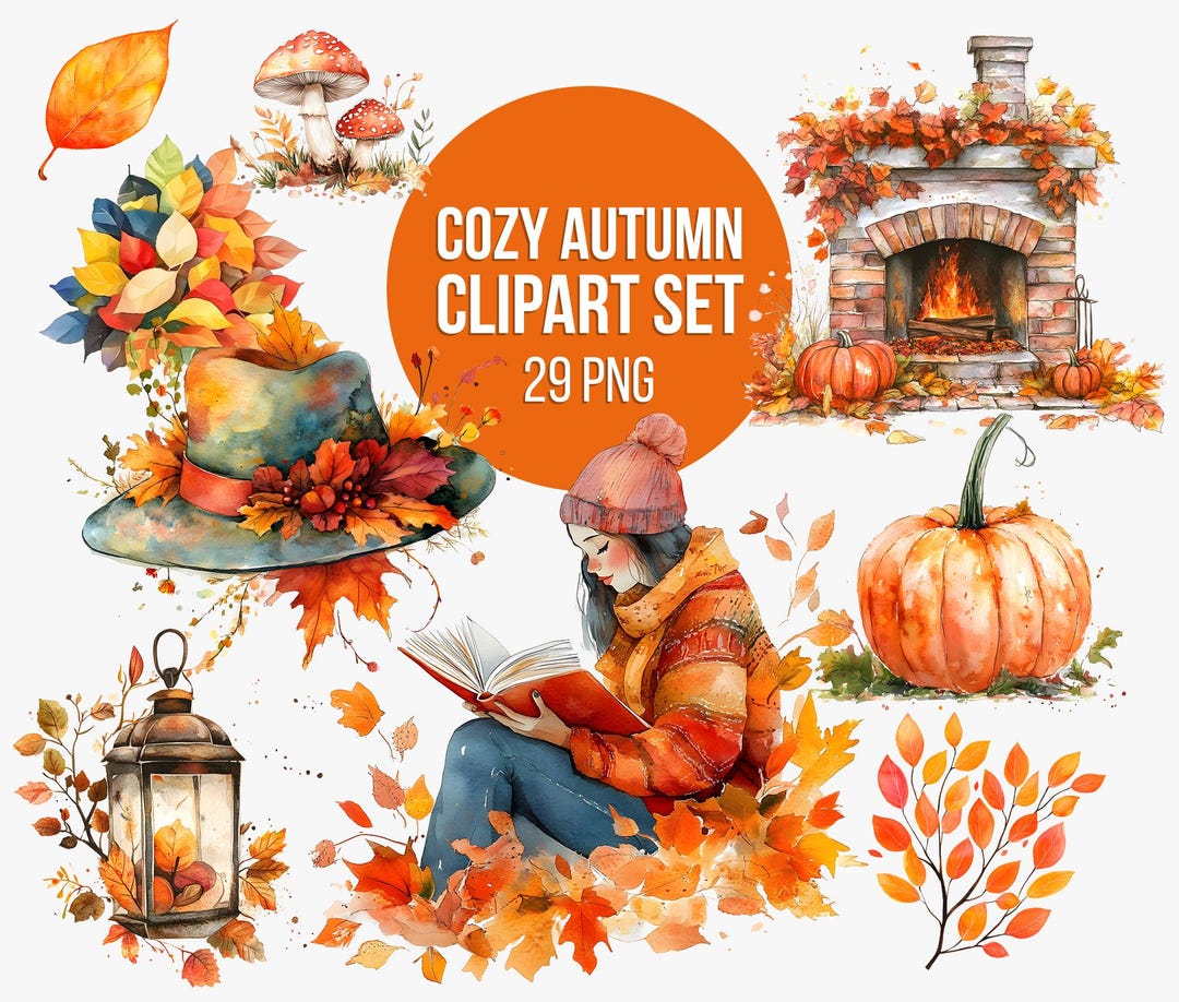 Cozy Autumn Clipart Set, Decor Graphics, Instant Download - Etsy