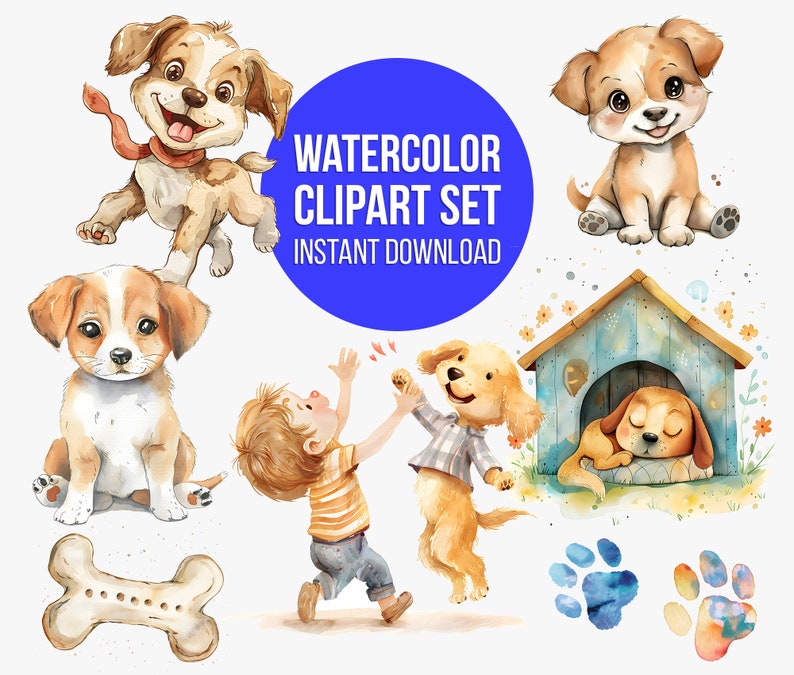 Cute Dogs Clipart Set, Decor Graphics, Nursery Decoration, Instant ...