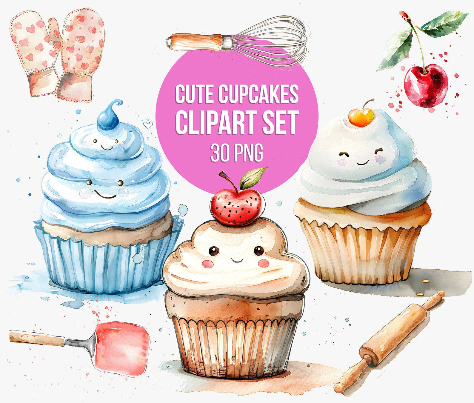 Watercolor Cupcakes Clipart | Tasty Cupcake PNG, Cute, Colorful Cupcake ...