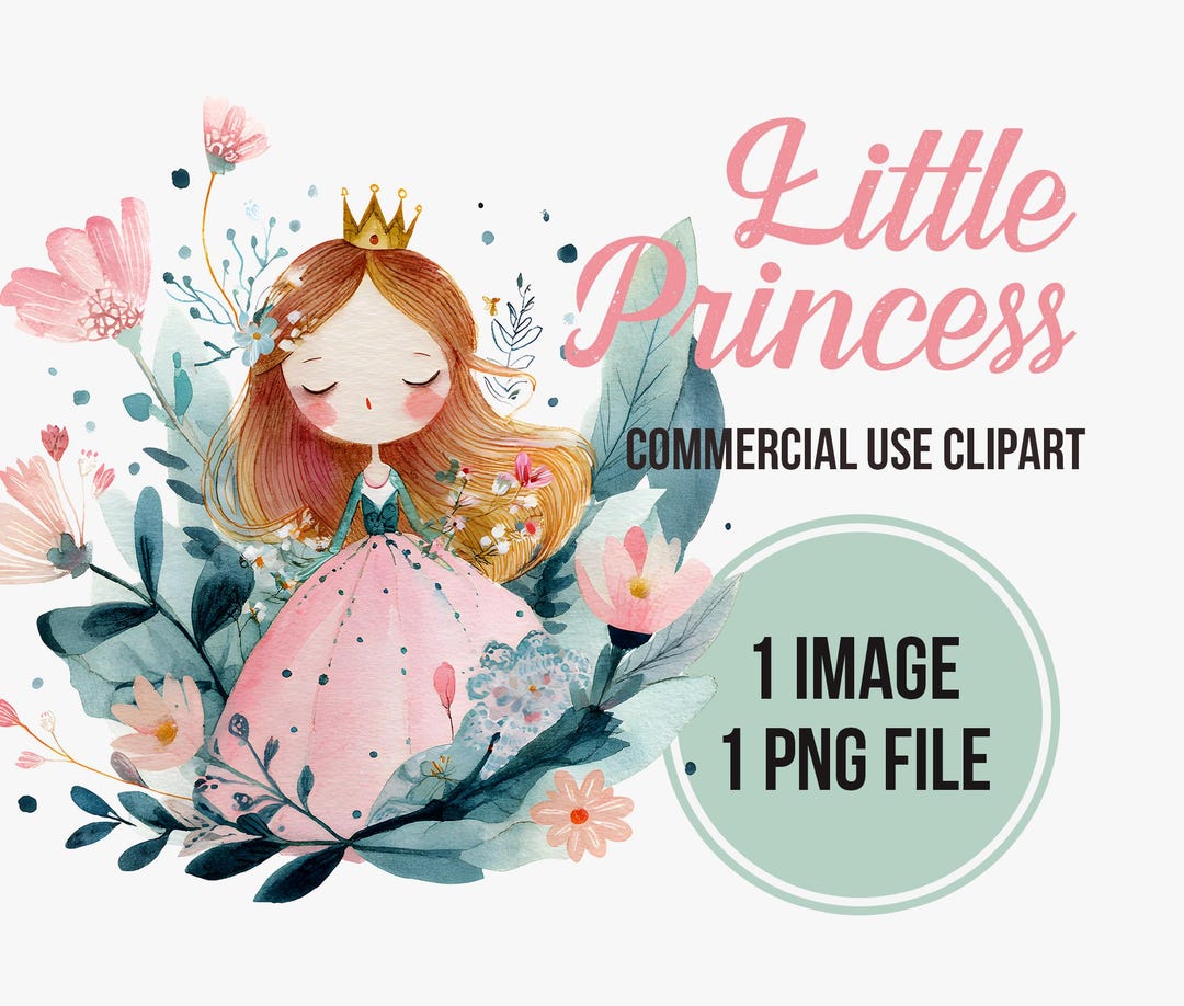 Watercolor Princess Clipart | Little Princess PNG for Nursery Decor ...
